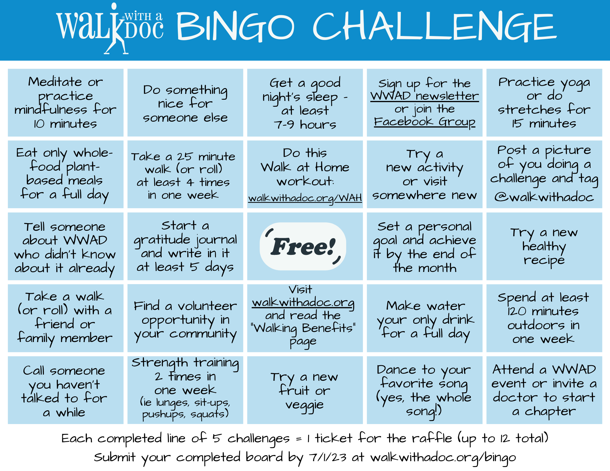 Bingo Challenge – Walk with a Doc